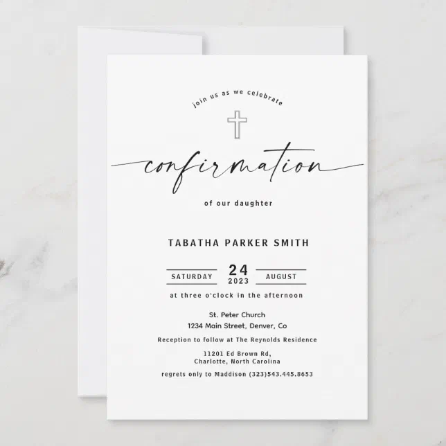 Elegant Calligraphy Confirmation Invitation | Zazzle