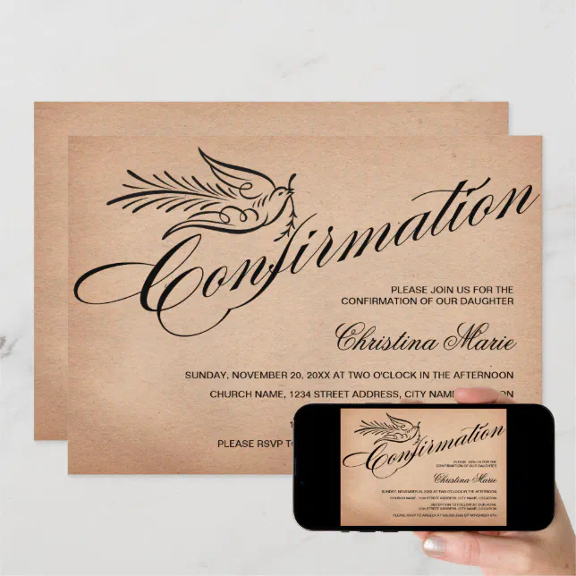 Elegant Calligraphy Confirmation Invitation | Zazzle