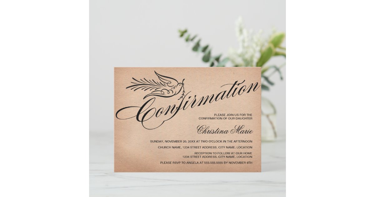 Elegant Calligraphy Confirmation Invitation | Zazzle