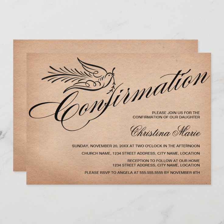 Elegant Calligraphy Confirmation Invitation | Zazzle