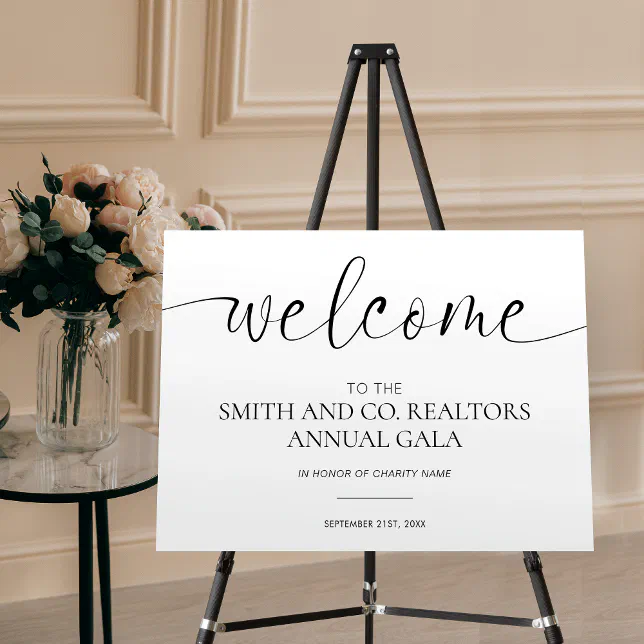 Elegant Calligraphy Corporate Gala Welcome Sign | Zazzle
