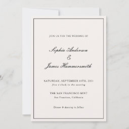 Elegant Calligraphy Cream Black Frame Wedding Invitation | Zazzle