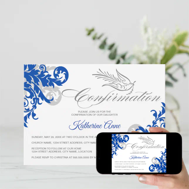 Elegant Calligraphy Cross and Dove Confirmation Invitation | Zazzle