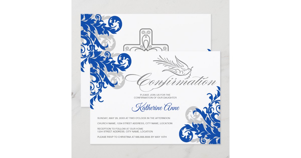 Elegant Calligraphy Cross and Dove Confirmation Invitation | Zazzle.com
