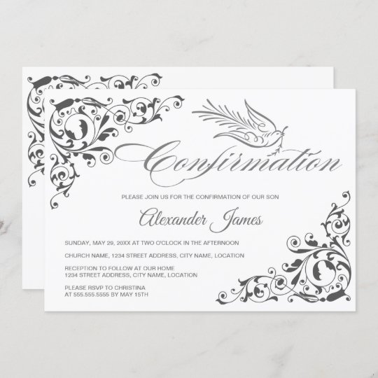 Elegant Calligraphy Cross and Dove Confirmation Invitation | Zazzle.com