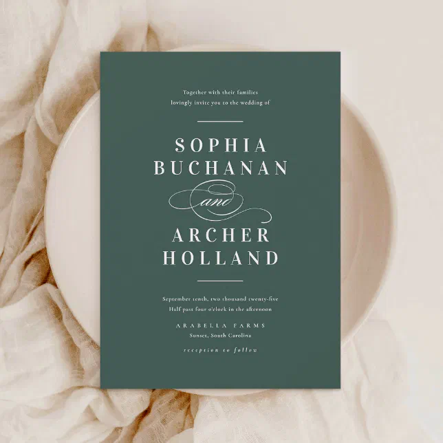 Elegant Calligraphy Dark Green Wedding Invitation | Zazzle