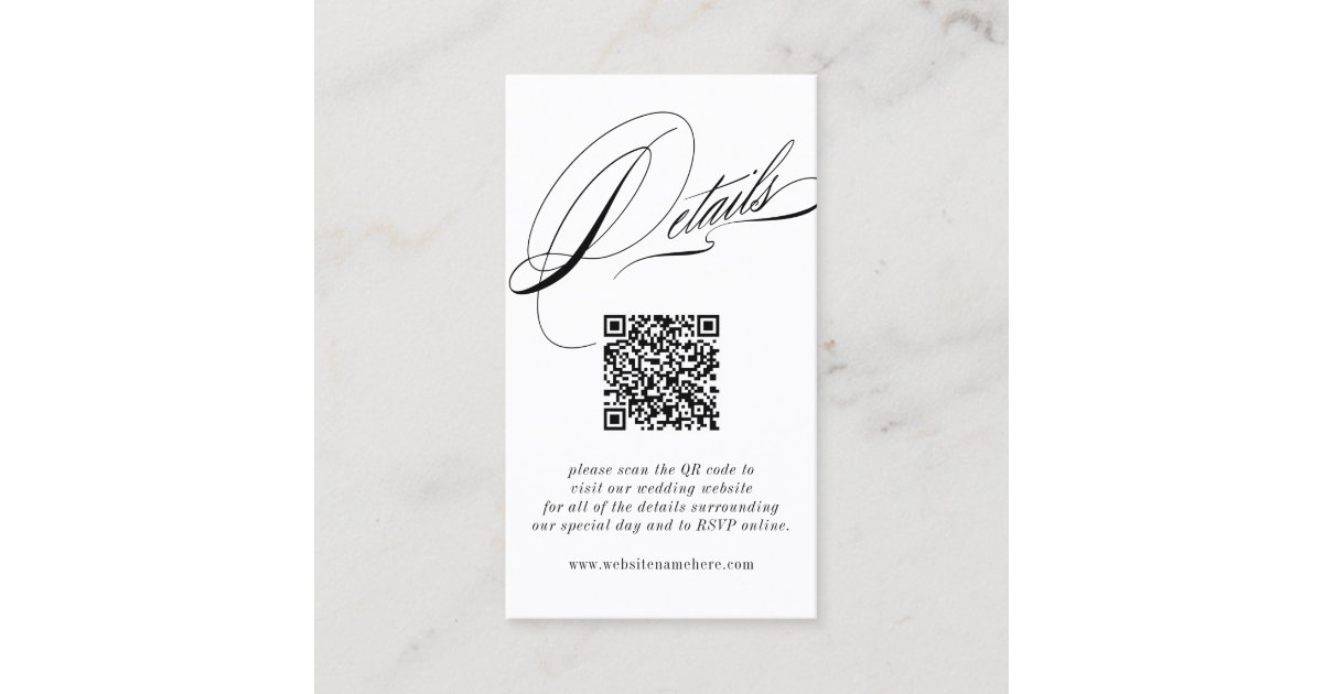 Elegant Calligraphy Details QR Code Business Card | Zazzle