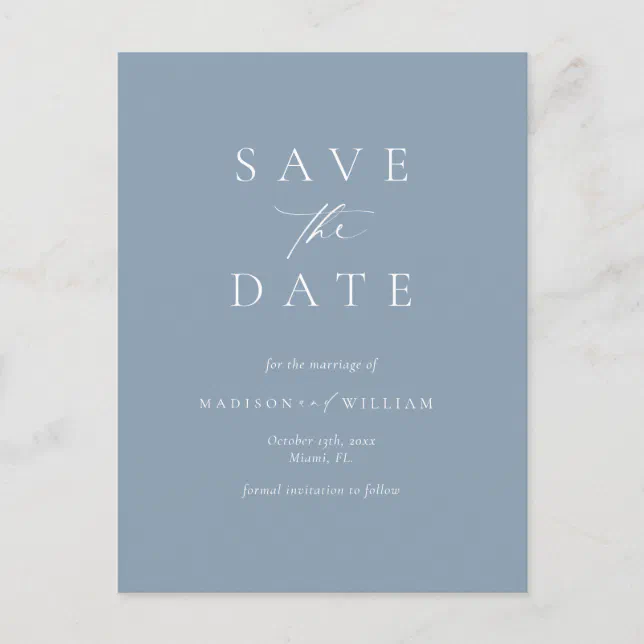 Elegant Calligraphy Dusty Blue Save The Date Postcard | Zazzle