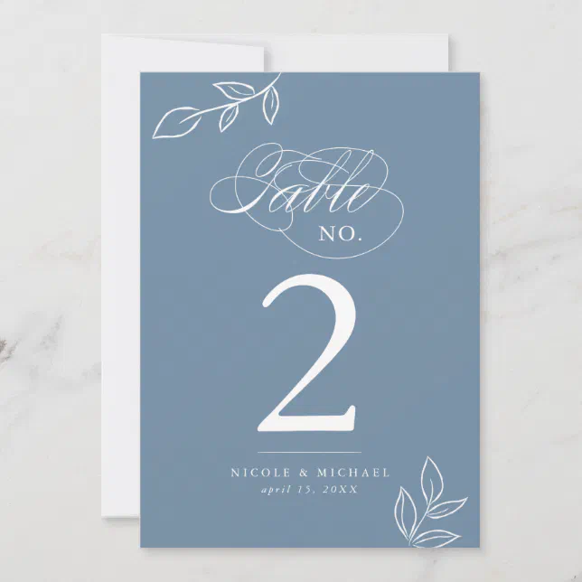 Elegant Calligraphy Dusty Blue Table Number | Zazzle