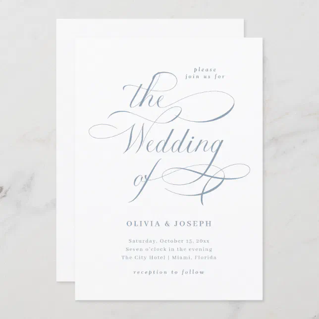Elegant Calligraphy | Dusty Blue Wedding Invitation | Zazzle