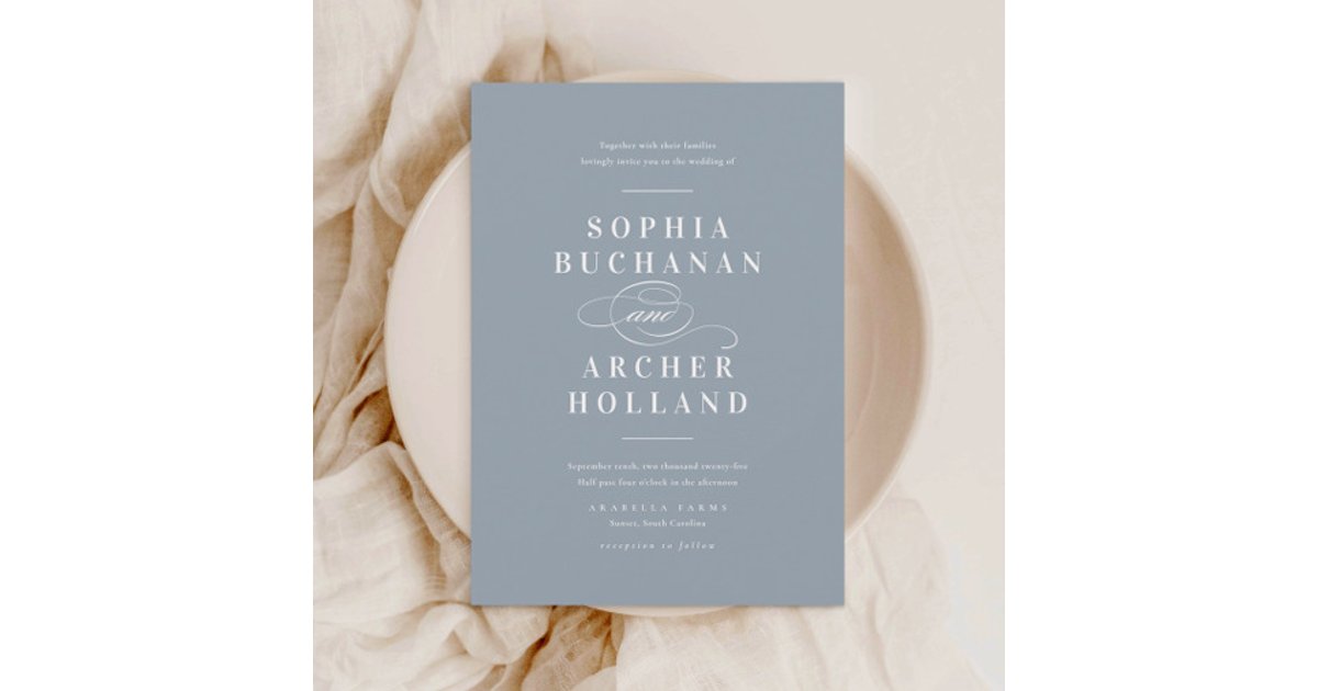 Elegant Calligraphy Dusty Blue Wedding Invitation | Zazzle
