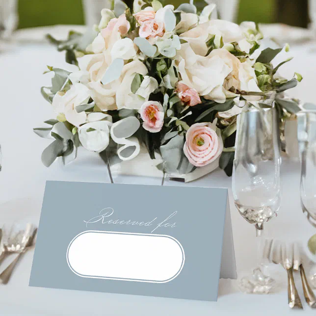 Elegant Calligraphy Dusty Blue Wedding Reserved Place Card | Zazzle
