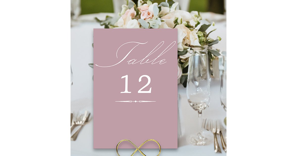 Elegant Calligraphy Dusty Rose Pink Wedding Table Number | Zazzle