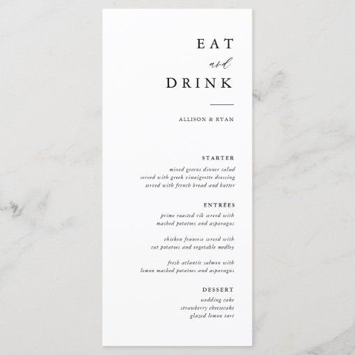 Elegant Calligraphy Eat and Drink Wedding Menus | Zazzle