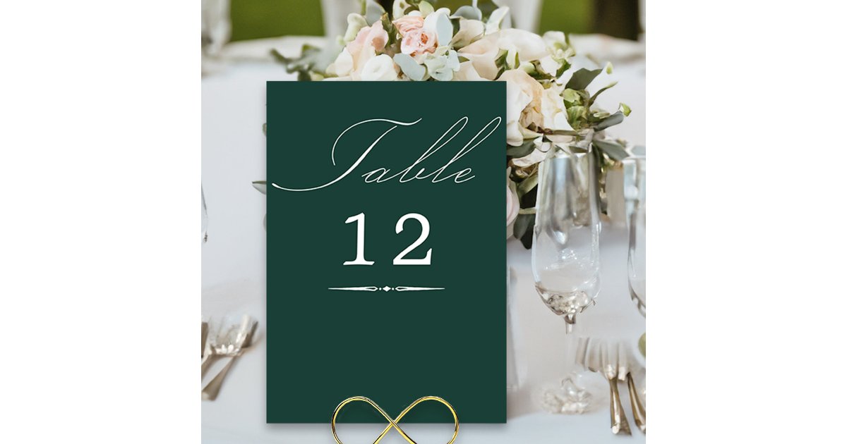Elegant Calligraphy Emerald Green Wedding Table Number | Zazzle