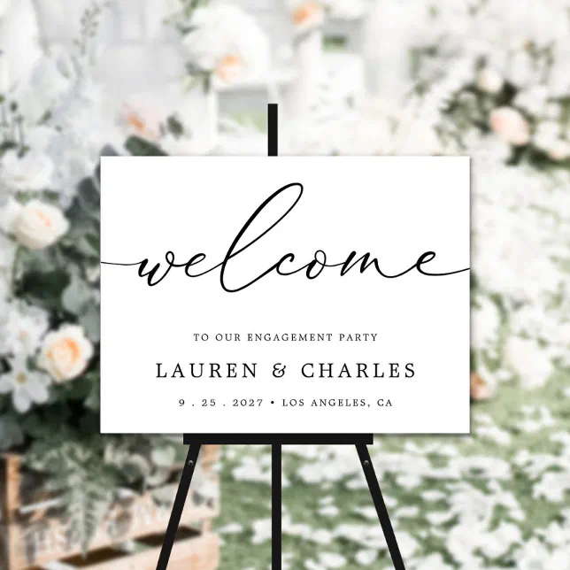 Elegant Calligraphy Engagement Party Welcome Sign | Zazzle