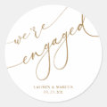 Elegant Calligraphy Engagement Party We're Engaged Classic Round ...