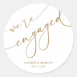 Elegant Calligraphy Engagement Party We're Engaged Classic Round ...