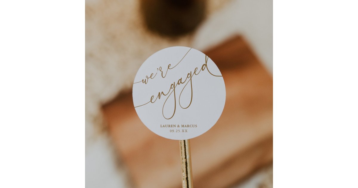 Elegant Calligraphy Engagement Party We're Engaged Classic Round ...