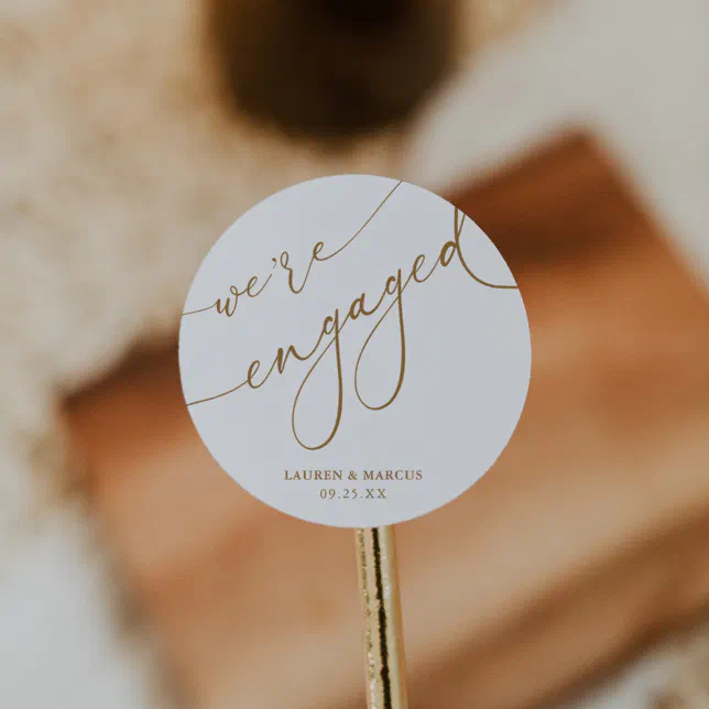 Elegant Calligraphy Engagement Party We're Engaged Classic Round ...