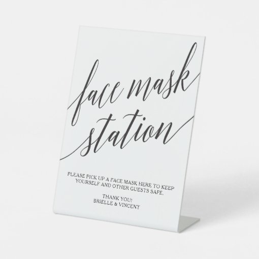 Elegant Calligraphy Face Mask Station Event Pedestal Sign | Zazzle