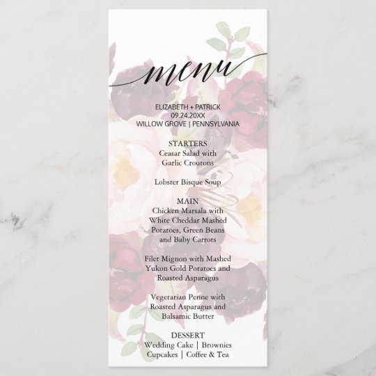 Elegant Calligraphy Faded Floral Dinner Menu Card | Zazzle.com