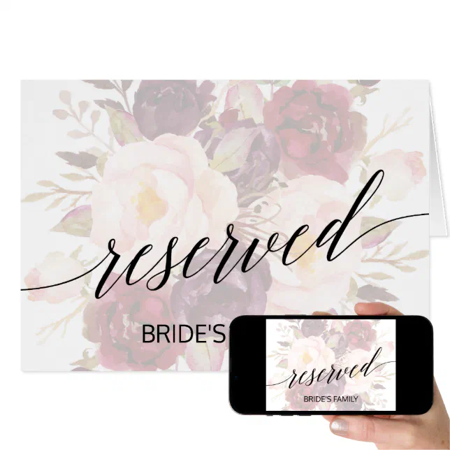 Elegant Calligraphy | Faded Floral Reserved Sign | Zazzle