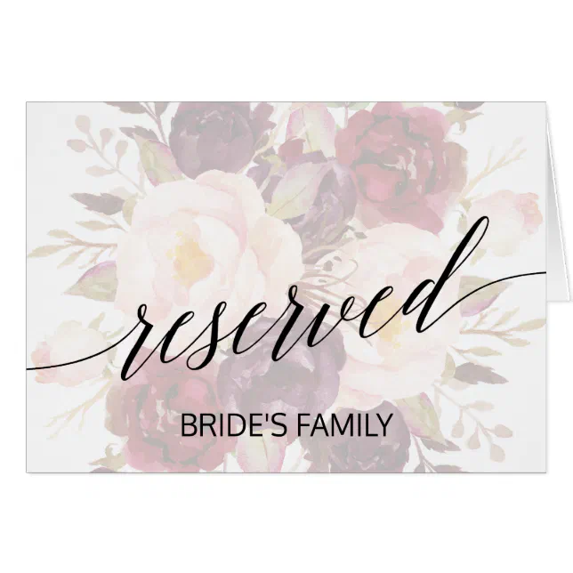 Elegant Calligraphy | Faded Floral Reserved Sign | Zazzle