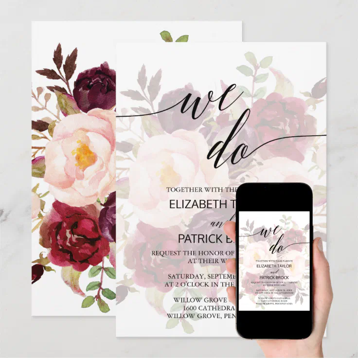 Elegant Calligraphy | Faded Floral We Do Wedding Invitation | Zazzle