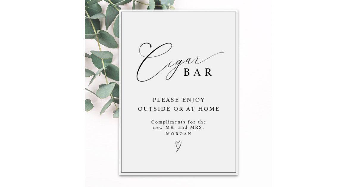 Elegant Calligraphy Favor Cigar Bar Wedding Sign | Zazzle