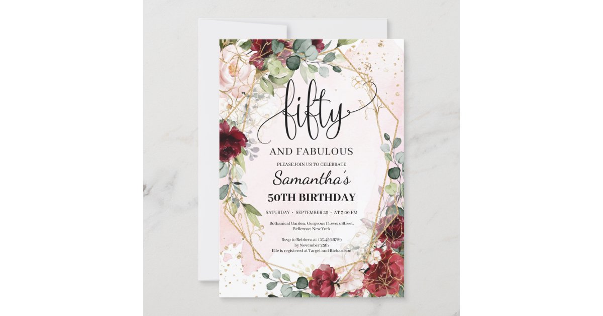 Elegant calligraphy fifty and fabulous 50th invitation | Zazzle
