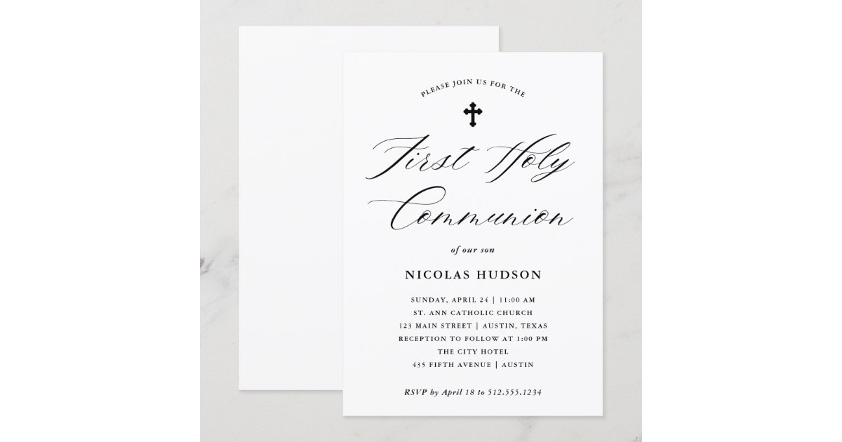 Elegant Calligraphy | First Holy Communion Invitation | Zazzle.com