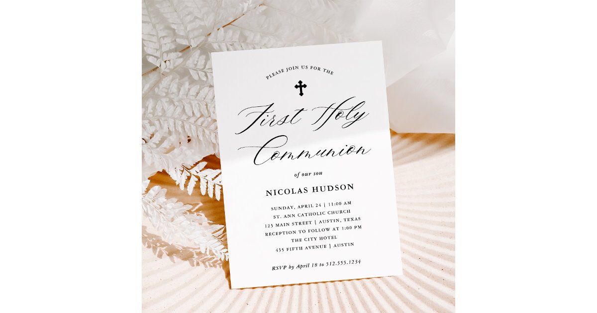 Elegant Calligraphy | First Holy Communion Invitation | Zazzle