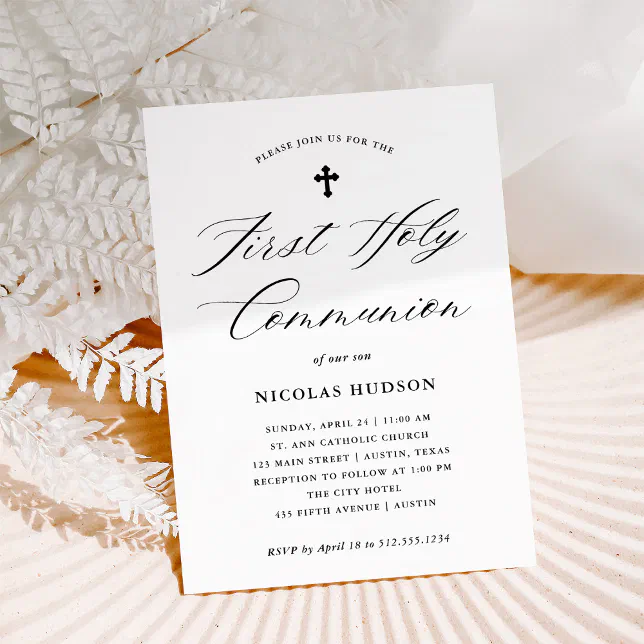 Elegant Calligraphy | First Holy Communion Invitation | Zazzle