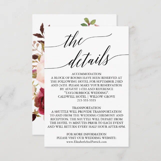 Elegant Calligraphy | Floral Back Details Card | Zazzle