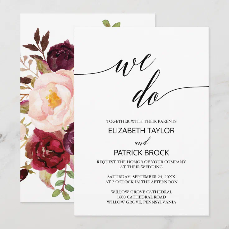 Elegant Calligraphy | Floral Back "We Do" Wedding Invitation | Zazzle