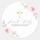 Elegant Calligraphy Floral First Holy Communion Classic Round Sticker ...