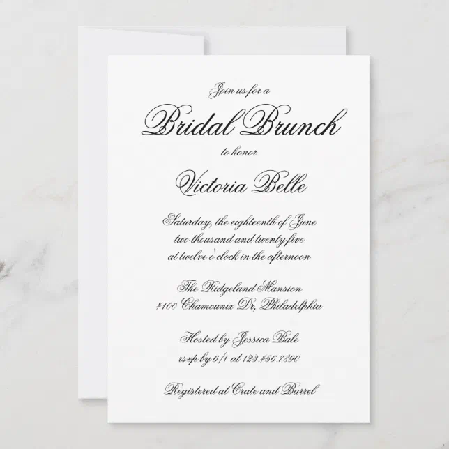 Elegant Calligraphy Formal Bridal Brunch Invitation | Zazzle