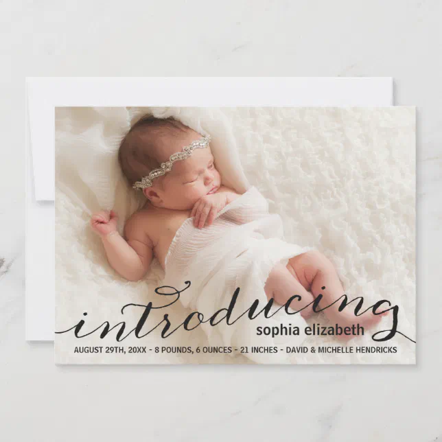 Elegant Calligraphy Full Photo Birth Announcement | Zazzle