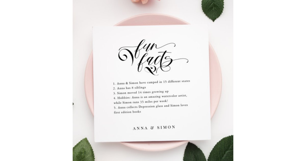 Elegant Calligraphy Fun Facts Wedding Napkins | Zazzle