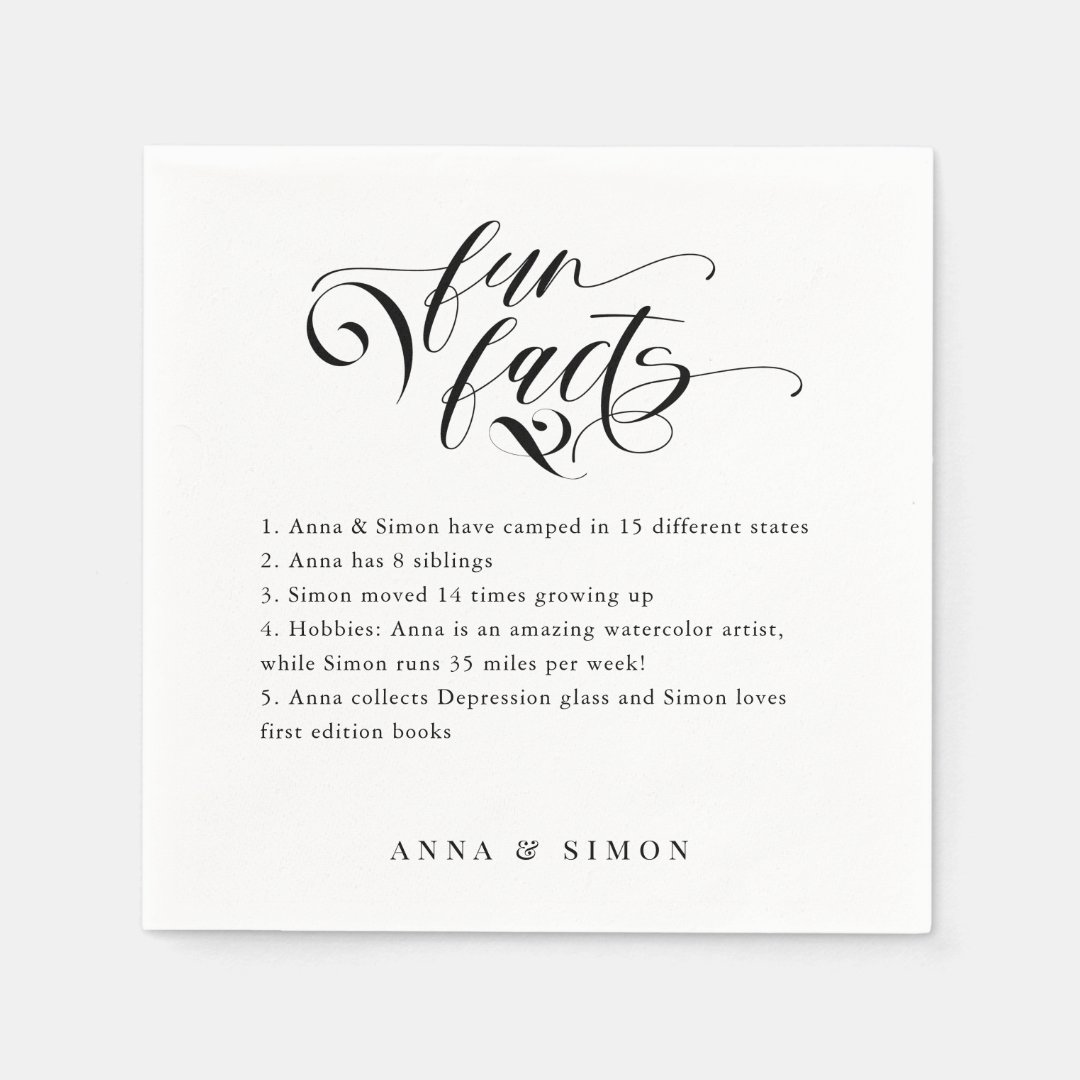 Elegant Calligraphy Fun Facts Wedding Napkins | Zazzle