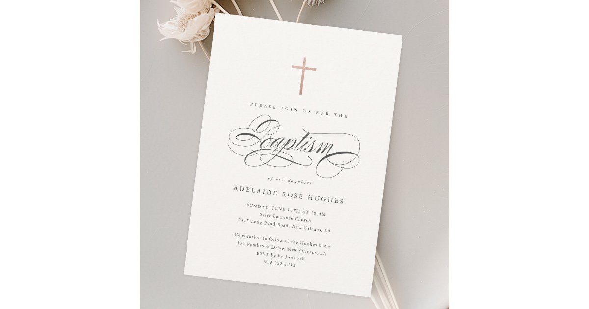 Elegant Calligraphy Gender Neutral Script Baptism Invitation | Zazzle