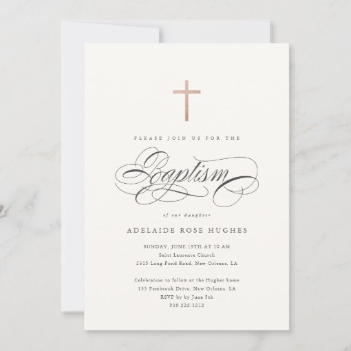 Elegant Calligraphy Gender Neutral Script Baptism Invitation | Zazzle