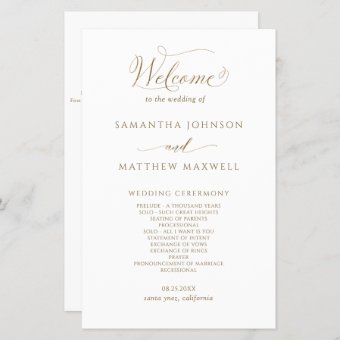 Elegant Calligraphy Gold and White Wedding Program | Zazzle