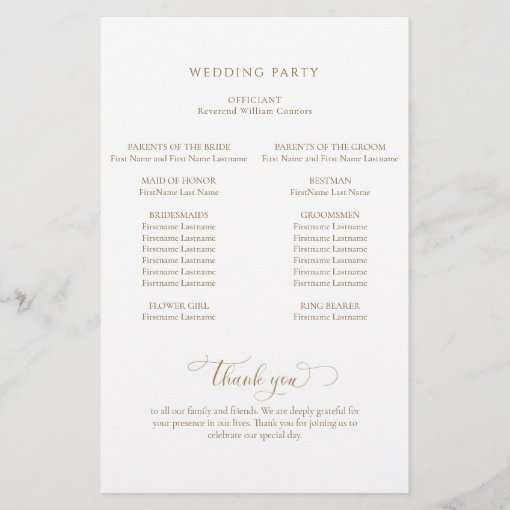 Elegant Calligraphy Gold and White Wedding Program | Zazzle