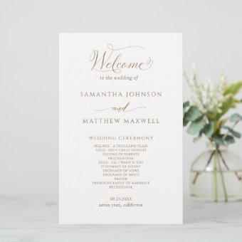 Elegant Calligraphy Gold and White Wedding Program | Zazzle
