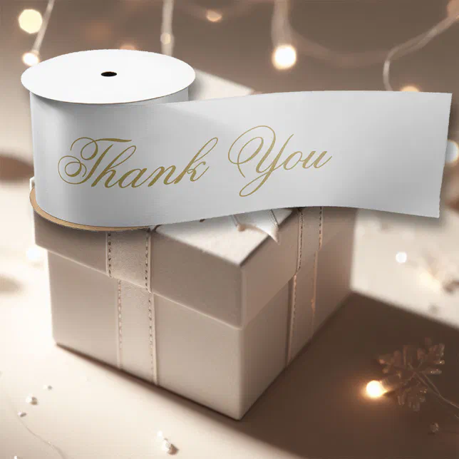 Elegant Calligraphy Gold Flourish Thank You Formal Satin Ribbon | Zazzle