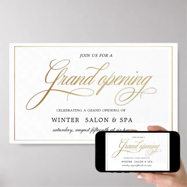 elegant calligraphy gold Grand Opening Banner Poster | Zazzle
