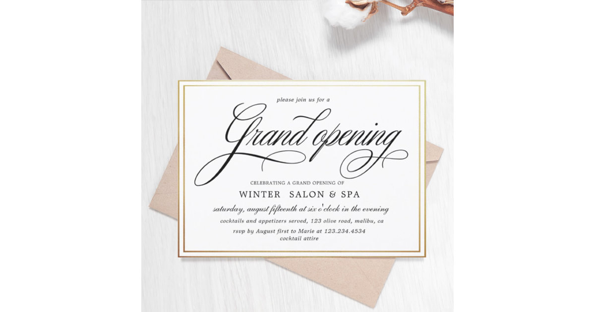 elegant calligraphy gold Grand Opening Invitation | Zazzle