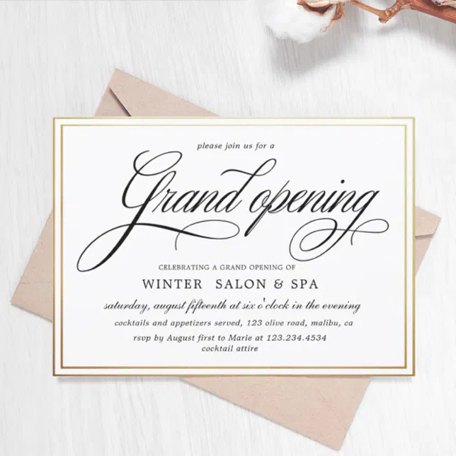 elegant calligraphy gold Grand Opening Invitation | Zazzle